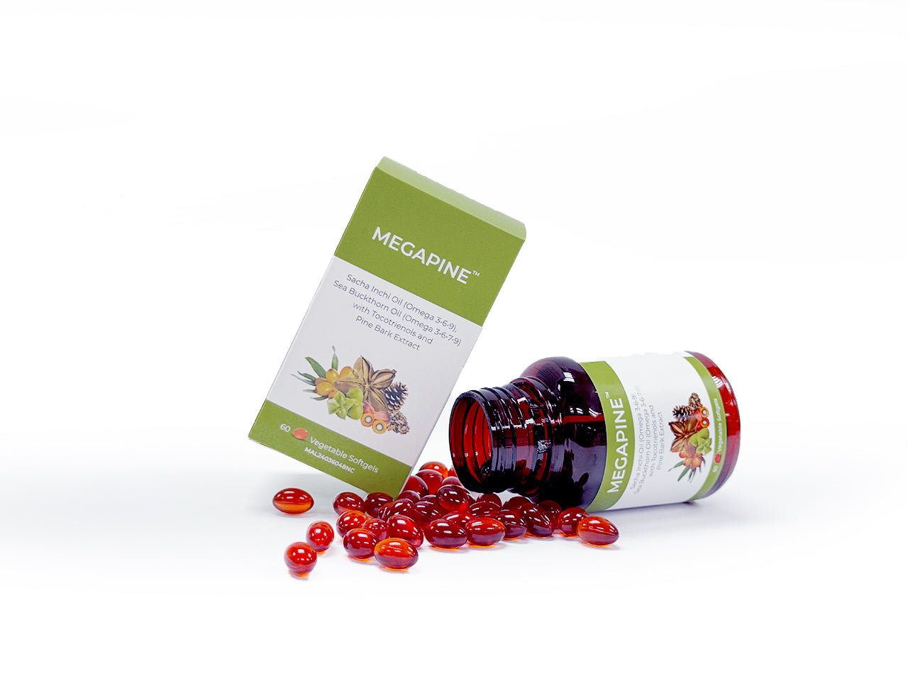 MEGAPINE (Omega 3•6•7•9) Sacha Inchi Oil, Sea Buckthorn Oil with Tocot ...